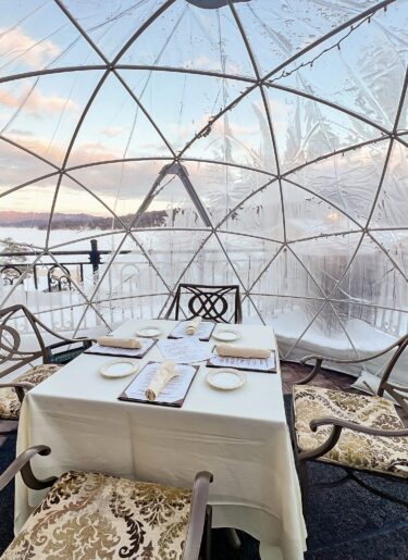 Heated Igloo Dining Overlooking Lake George | The Erlowest